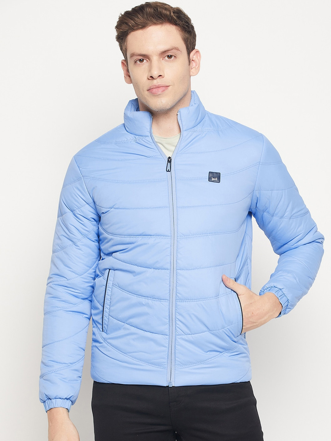 Buy Spirit Men Blue Stand Collar Long Sleeves Windcheater And Water ...