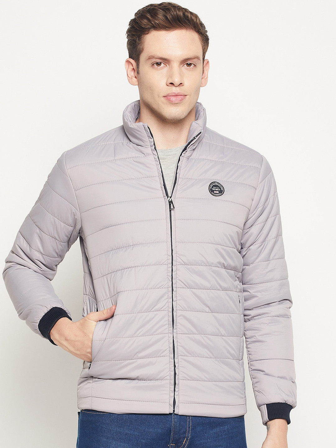 Buy Spirit Men Grey Windcheater And Water Resistant Puffer Jacket ...