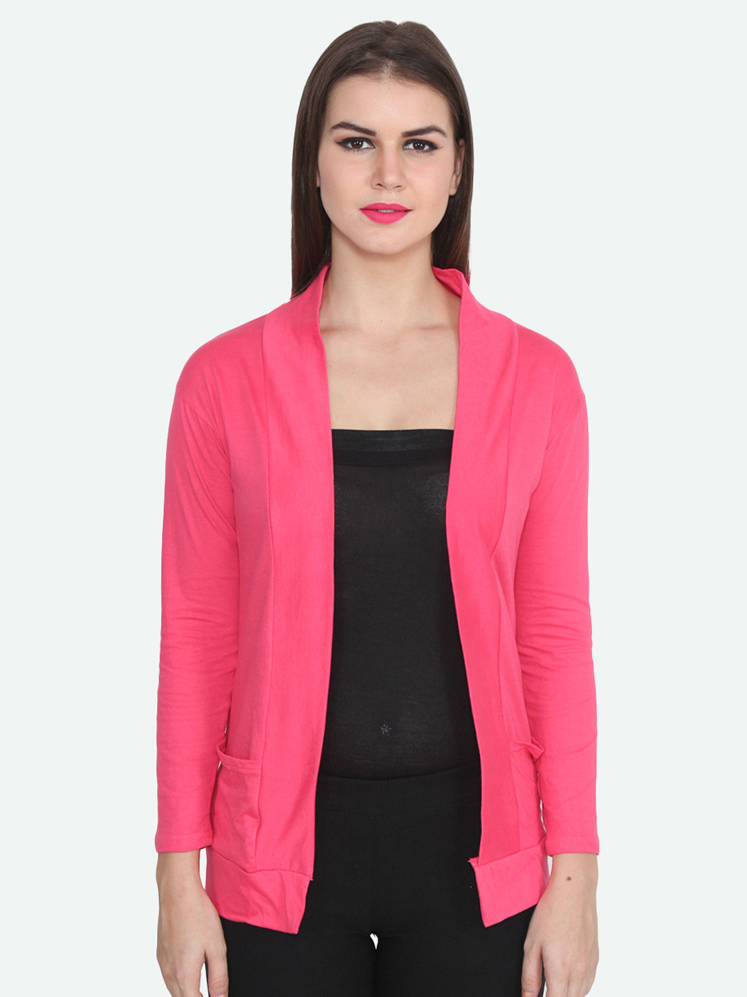 Buy TEEMOODS Women Solid Full Sleeves Cotton Front Open Shrug - Shrug ...