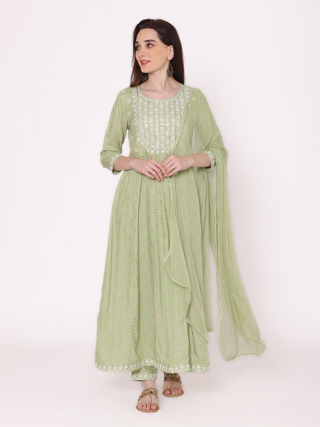 Buy Kalini Women Floral Embroidered Thread Work Kurta With Trousers