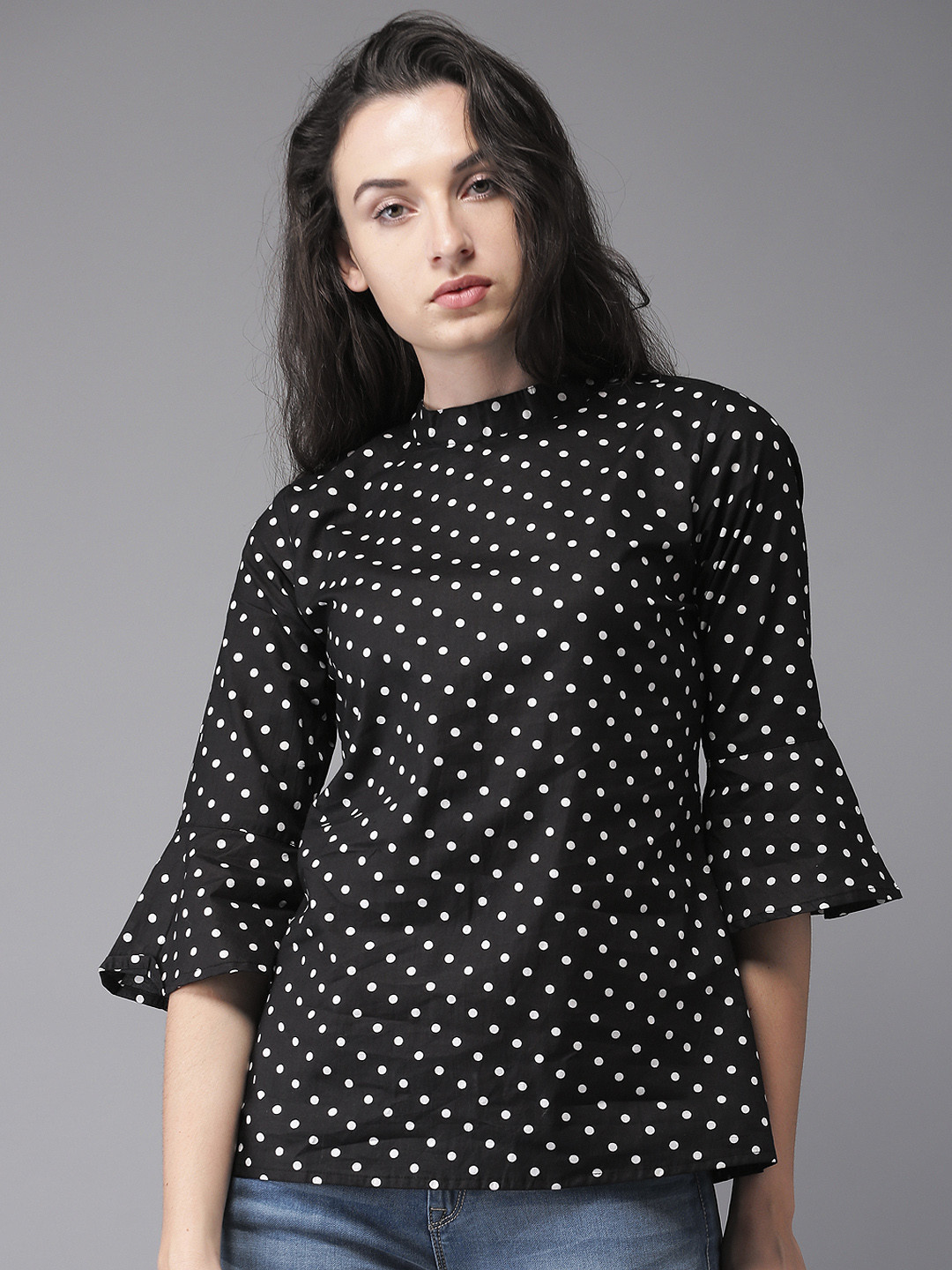 Buy HERE&NOW Women Black Polka Dot Pure Cotton Top - Tops for Women ...