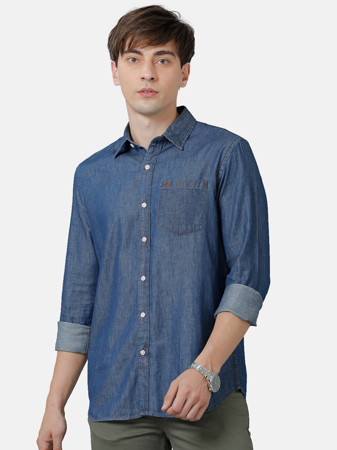 Buy Double Two Men Cotton Blue Slim Fit Casual Shirt - Shirts for Men ...