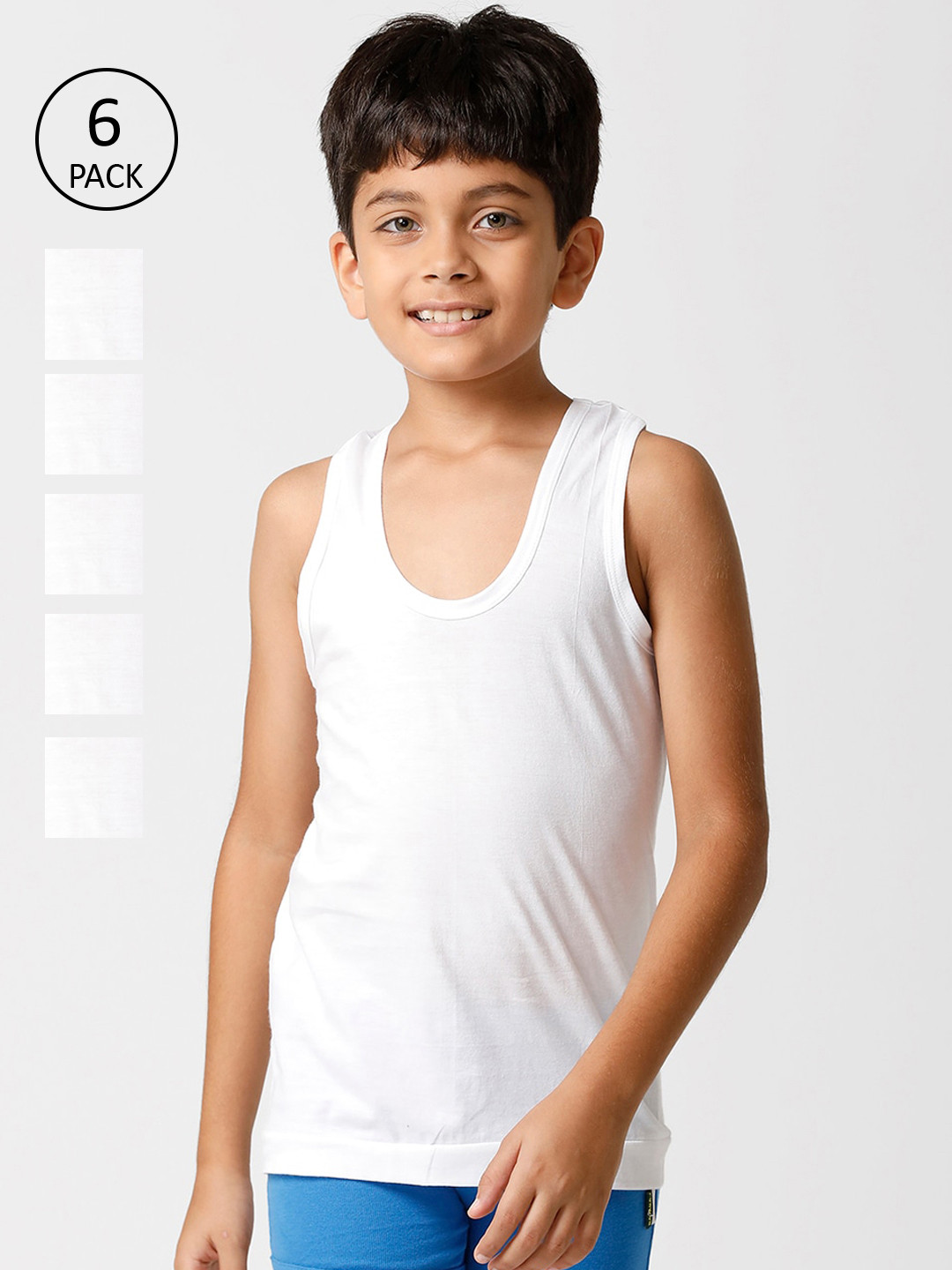 Buy Ramraj Boys White Pack Of 6 Solid Pure Cotton Innerwear Vests ...