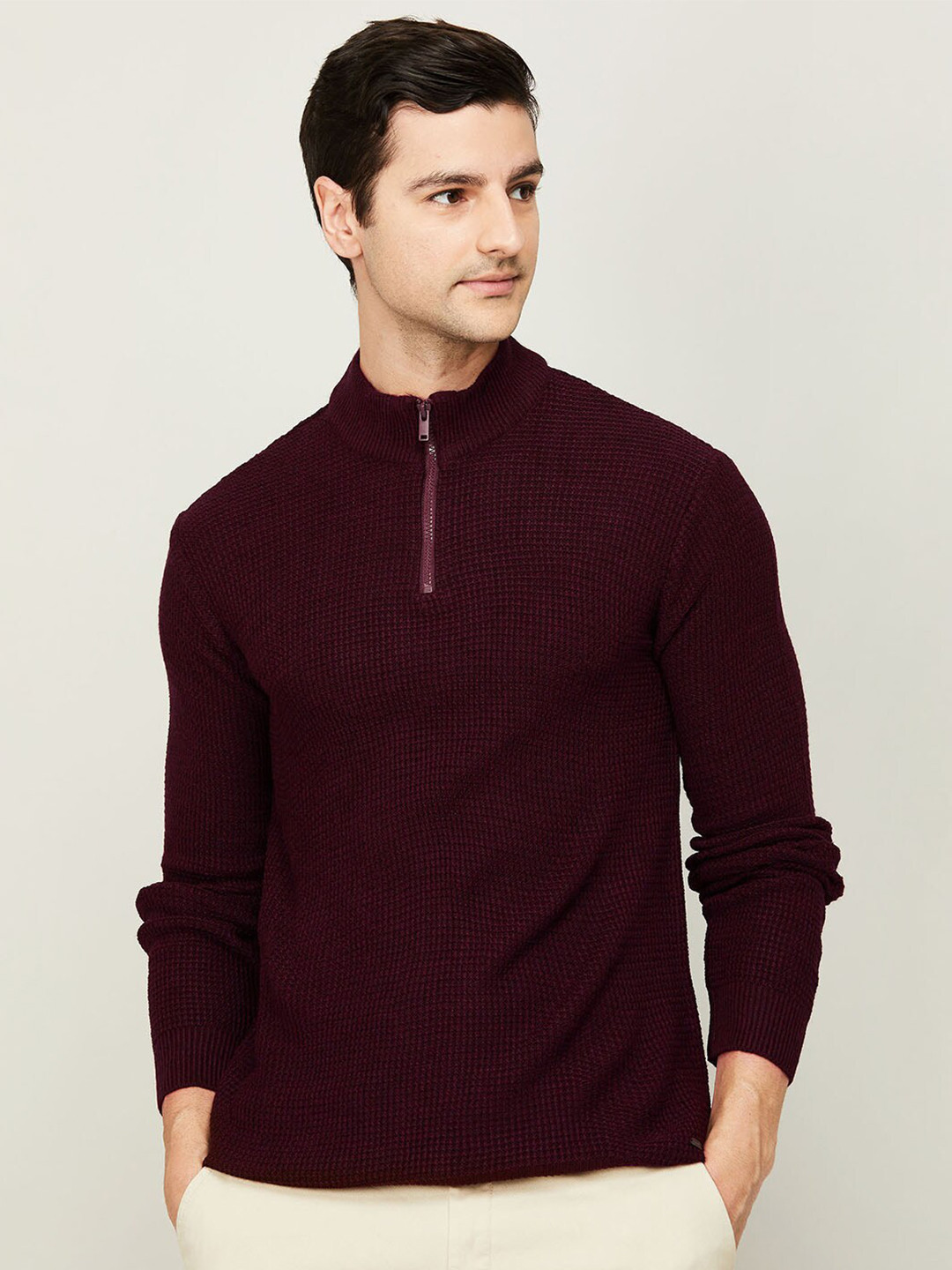 Buy CODE By Lifestyle Men Red Solid Pullover - Sweaters for Men ...