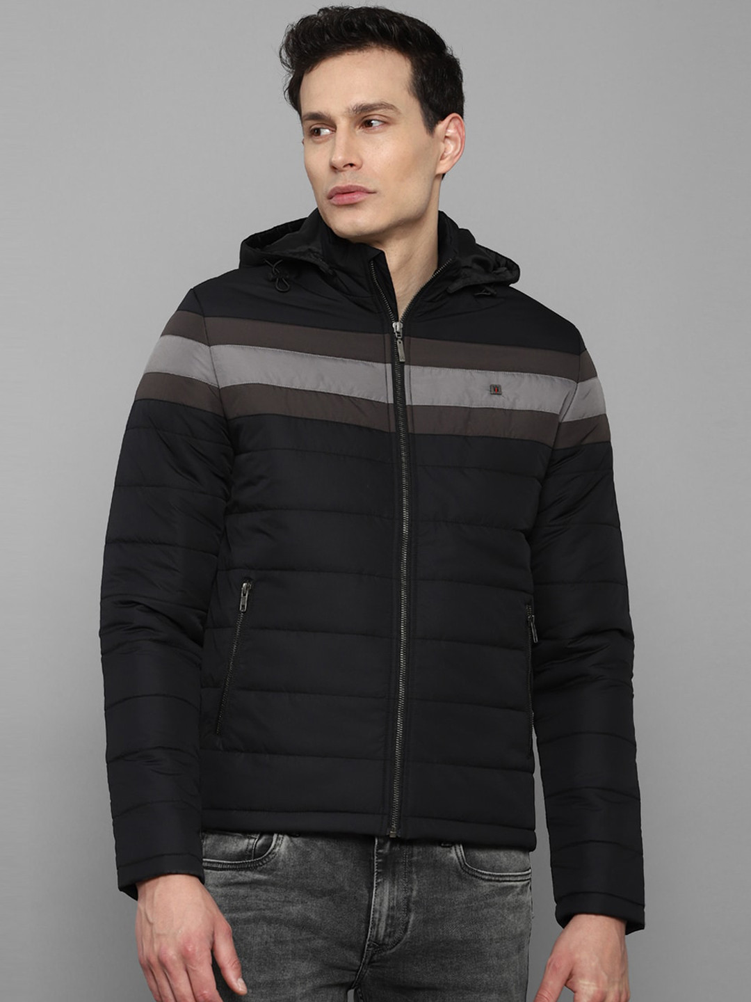 Buy Louis Philippe Jeans Men Black Striped Padded Jacket - Jackets for ...