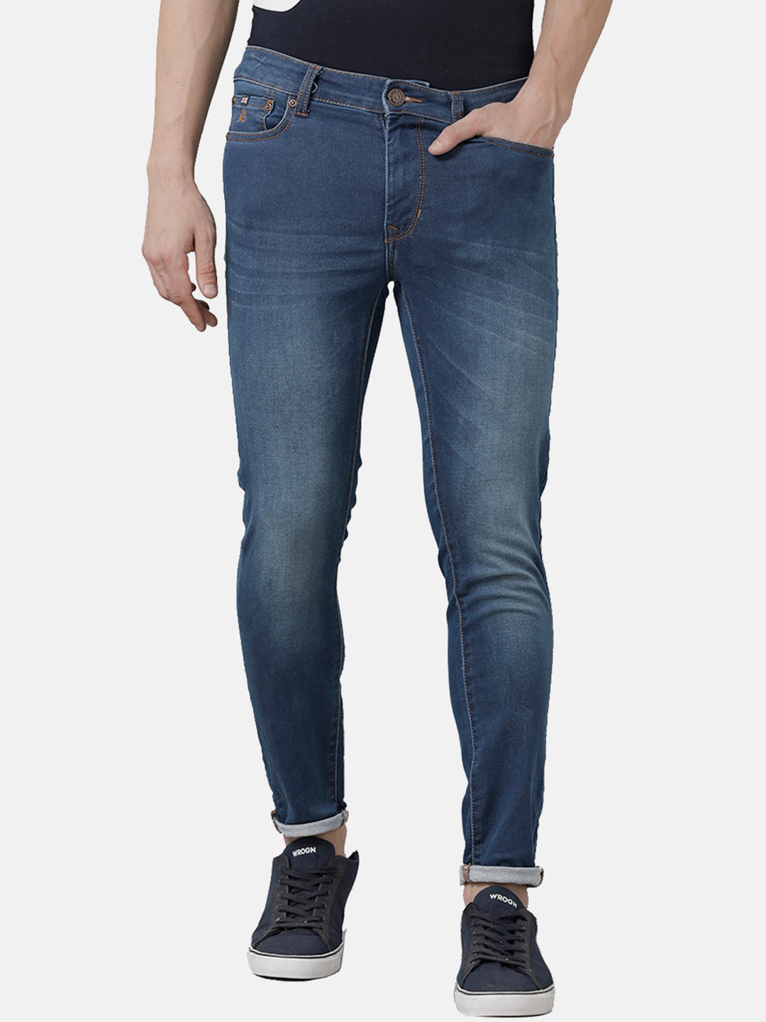 Buy Double Two Men Blue Lean Slim Fit Light Fade Stretchable Jeans ...