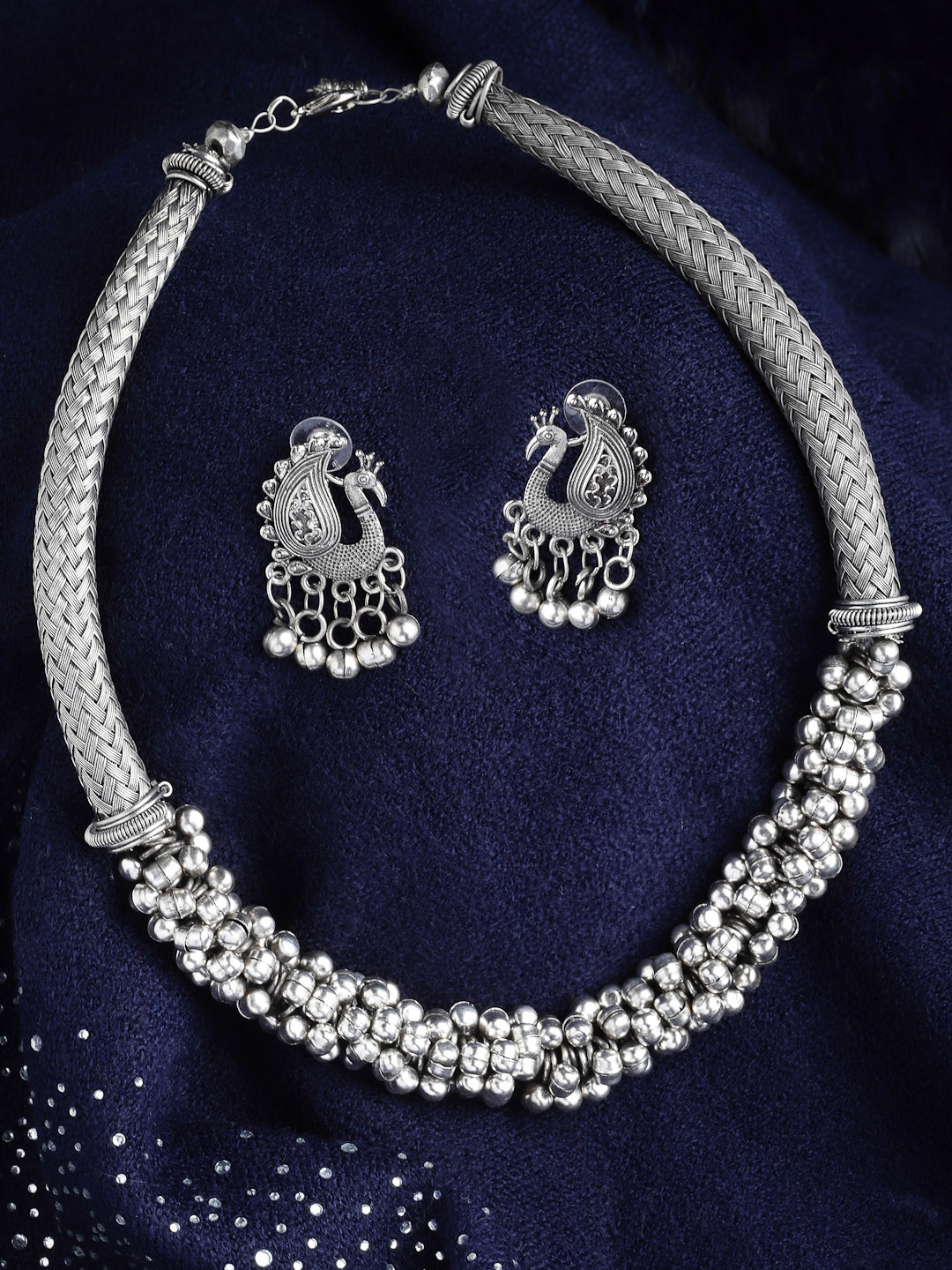 Buy PANASH Silver Plated Stone Studded Oxidized Hasli Jewellery Set ...