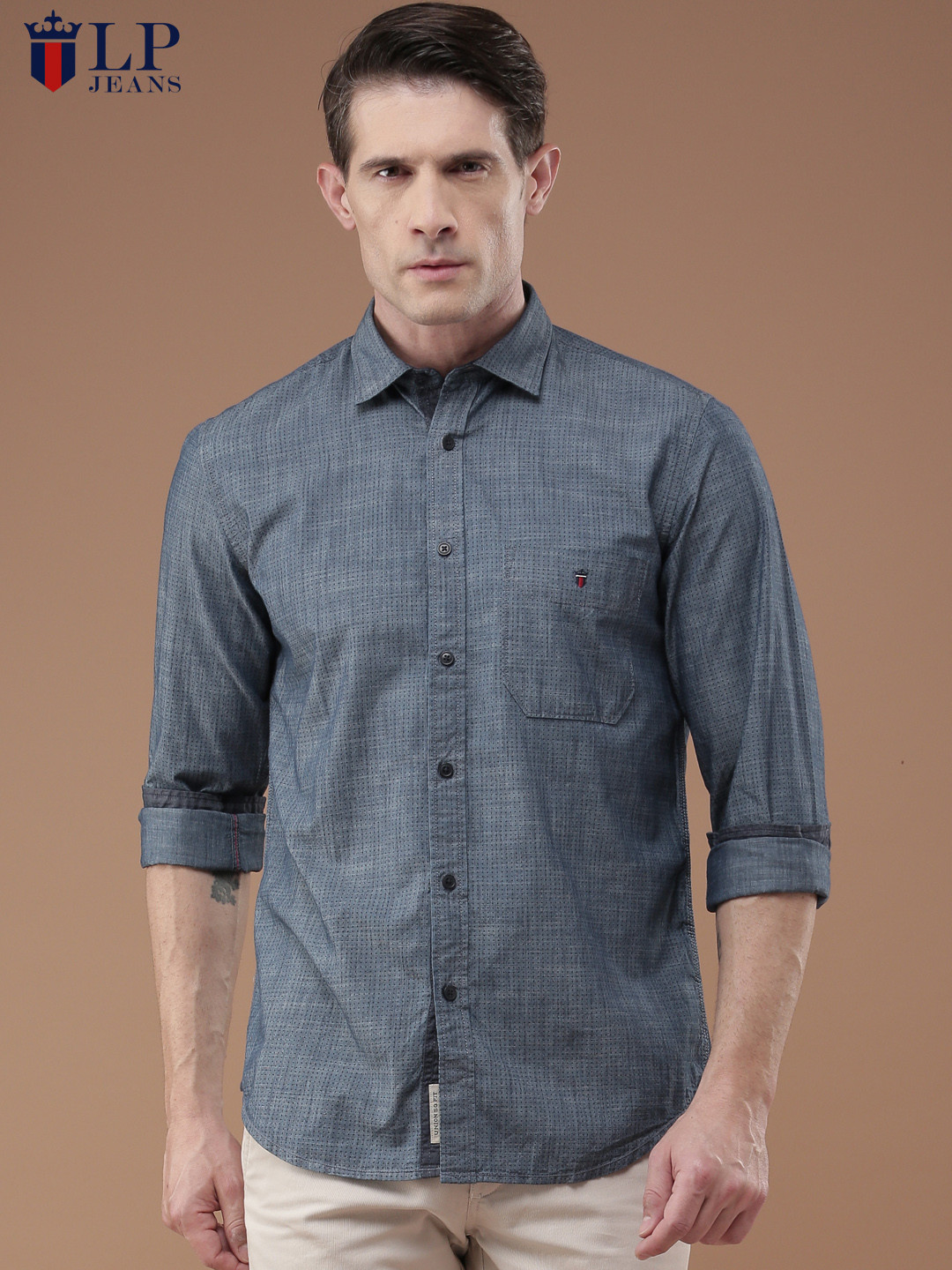 Buy Louis Philippe Jeans Men Blue Printed Slim Fit Casual Shirt ...