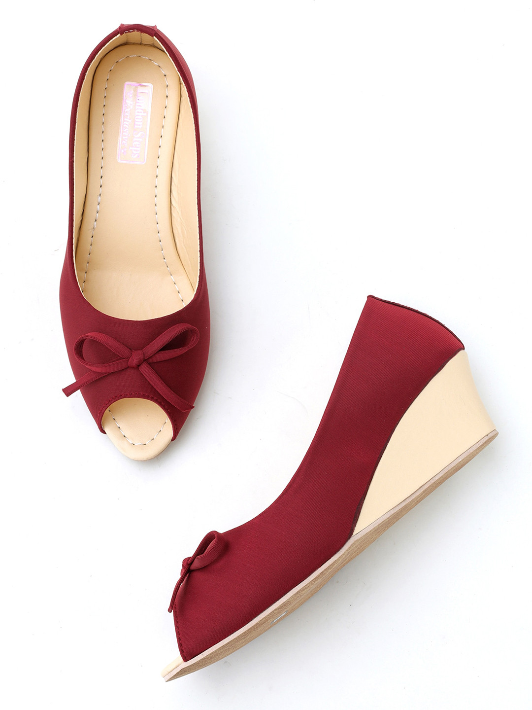 Buy LONDON STEPS Maroon Wedge Peep Toes With Bows - Heels for Women ...