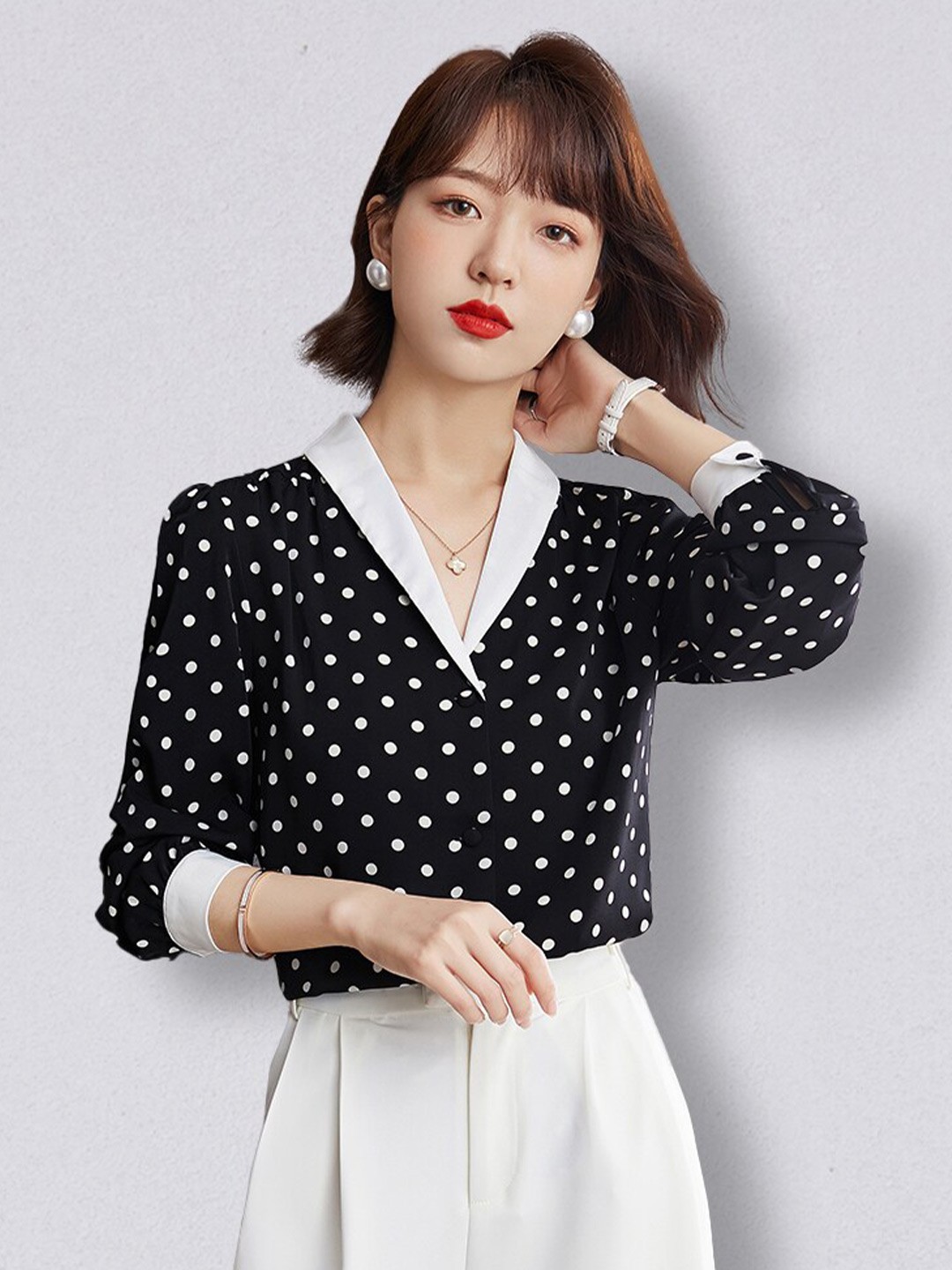 Buy Jc Collection Women Black Polka Dots Printed Polyester Casual Shirt
