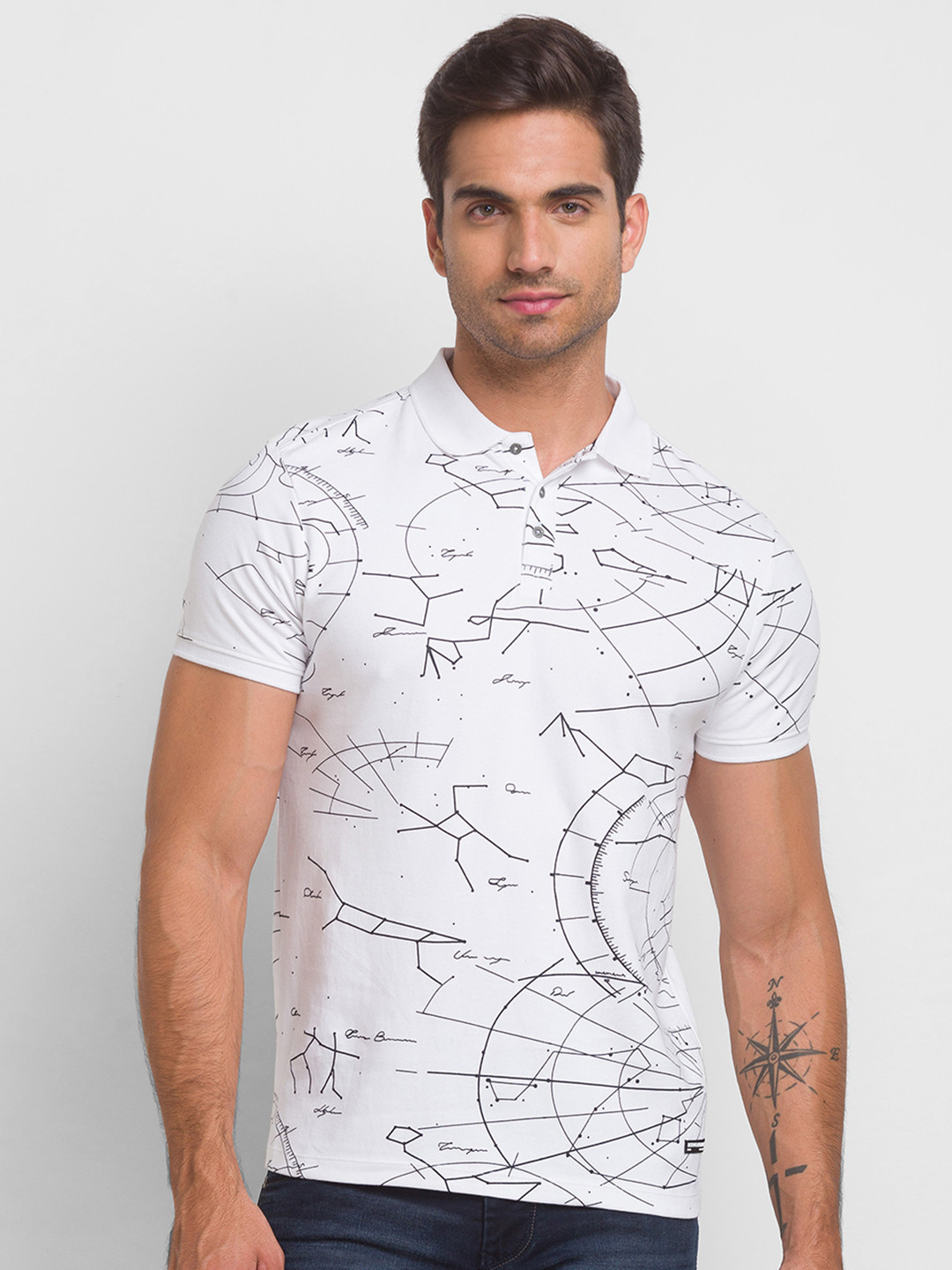 Buy Being Human Men White Printed Polo Collar Cotton T Shirt - Tshirts ...