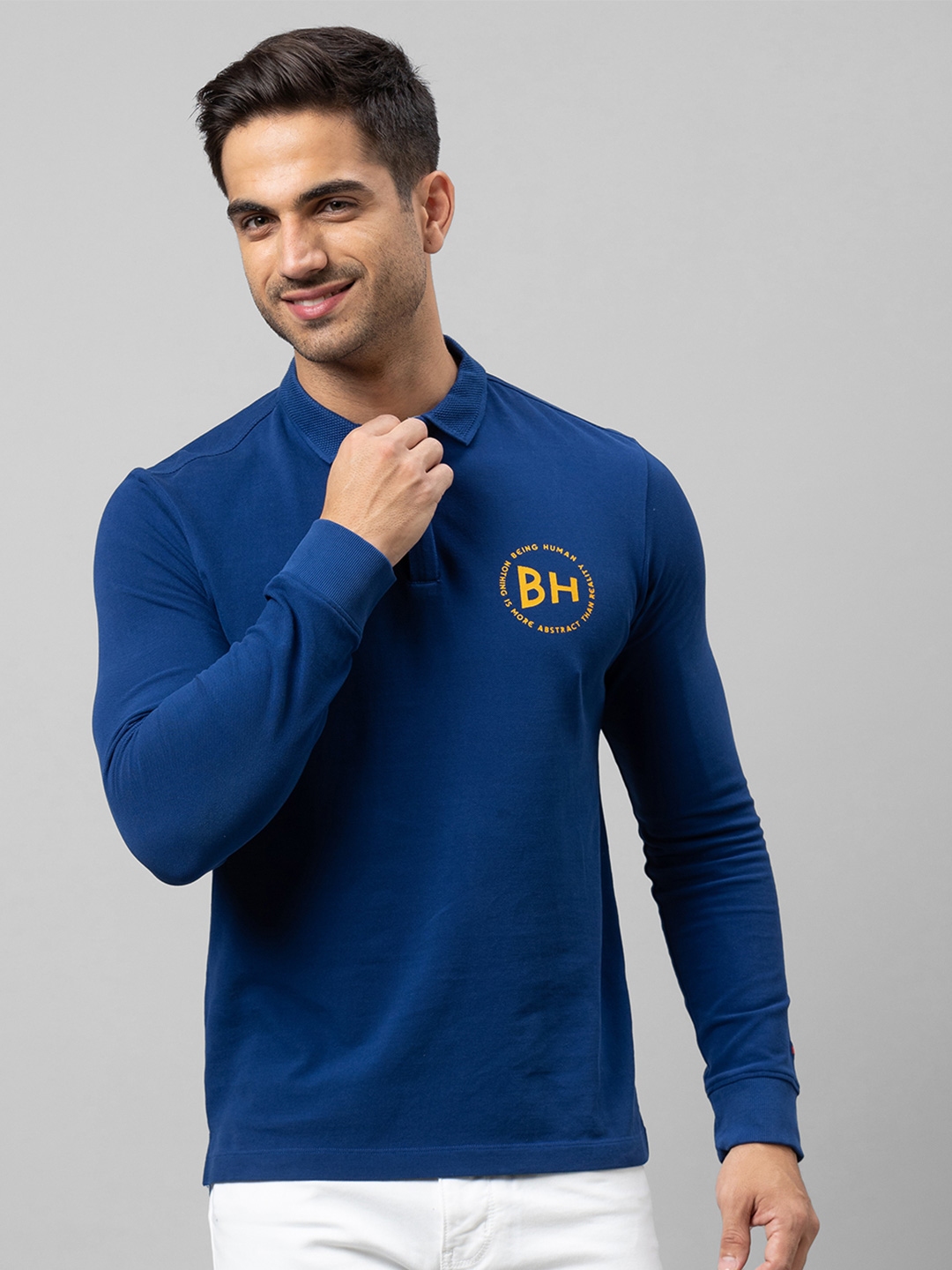 Buy Being Human Men Navy Blue Polo Collar Cotton T Shirt Tshirts For