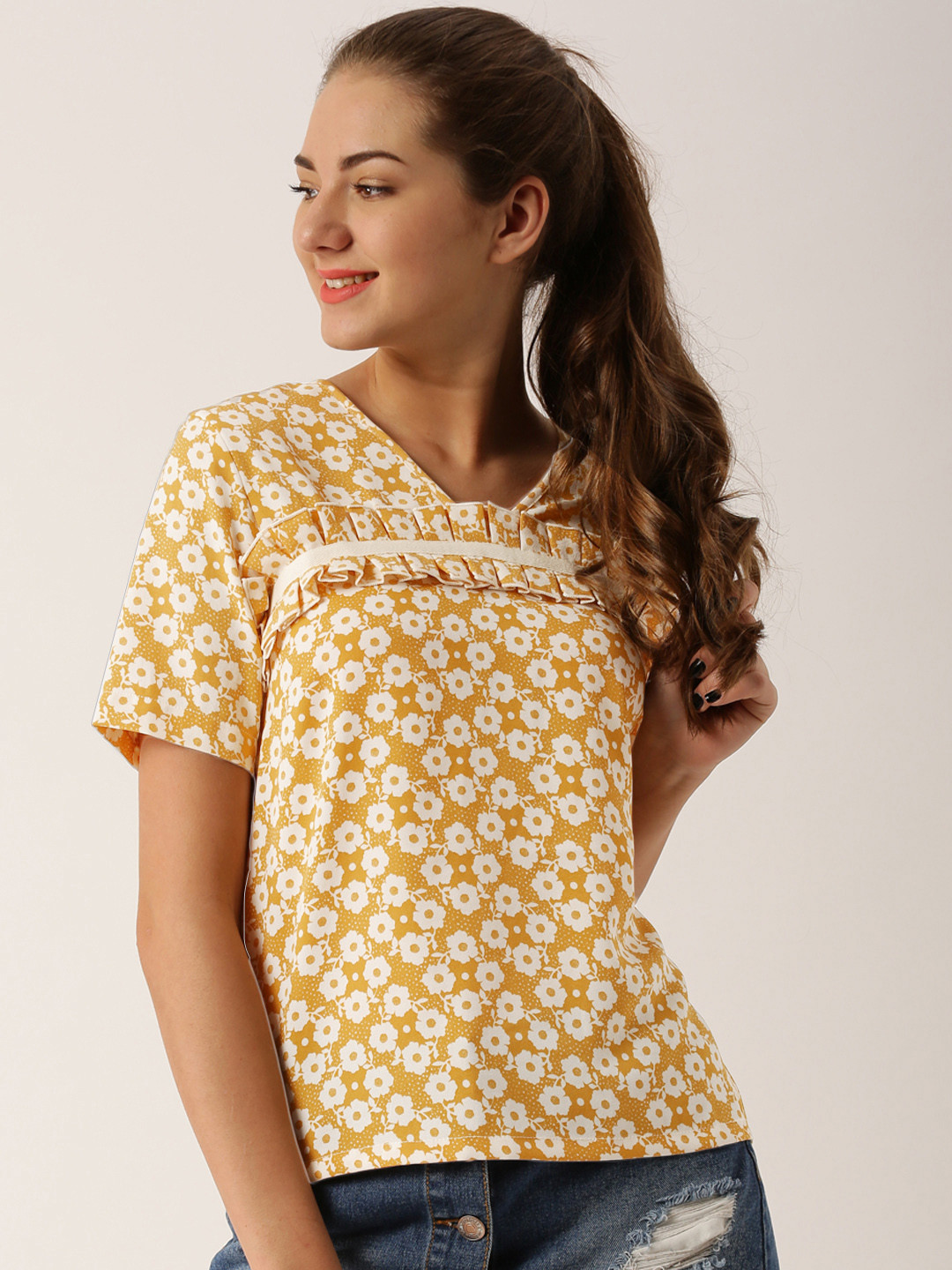 Buy DressBerry Women Yellow Printed Top - Tops for Women 1987707 | Myntra
