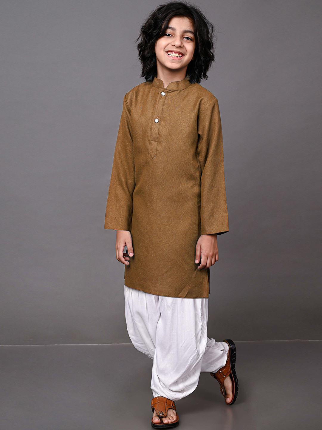 Buy VESHAM Boys Khaki & White Kurta With Patiala - Kurta Sets for Boys ...
