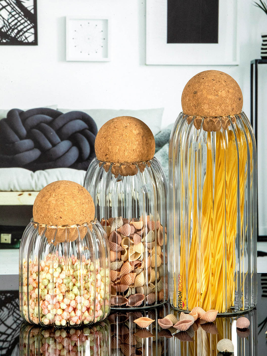 Buy GOODHOMES Brown Pieces Of 3 Dishwasher Safe Striped Glass Food ...
