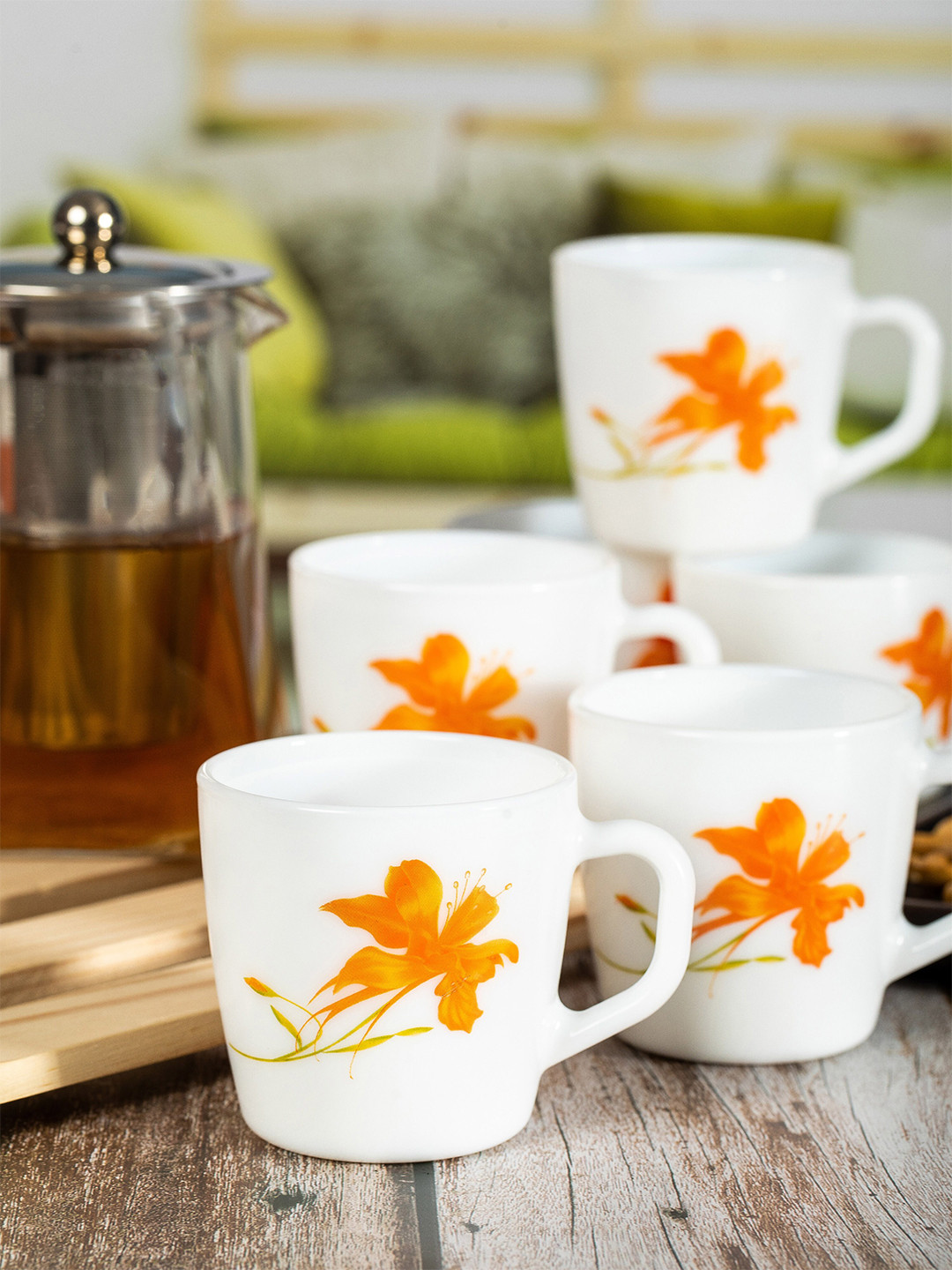 Buy Cello Vogue Set Of 6 Orange Lily Opalware Mug Set 180ml - Cups And ...