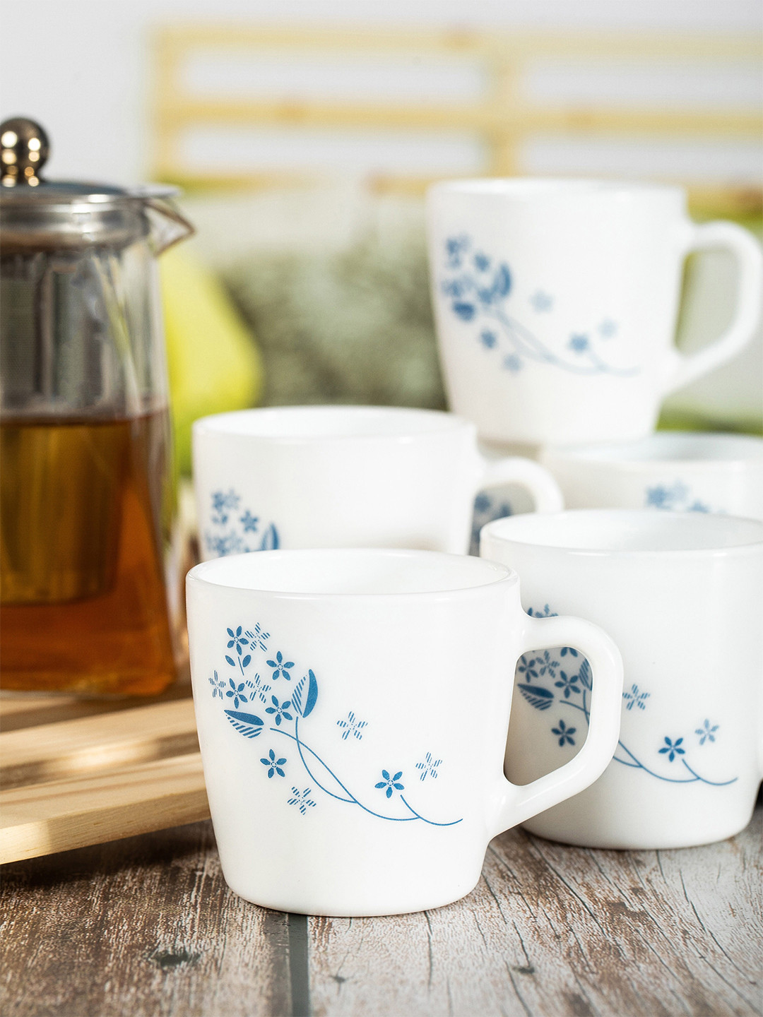 Buy Cello White And Blue Set Of 6 Dishwasher And Microwave Safe ...