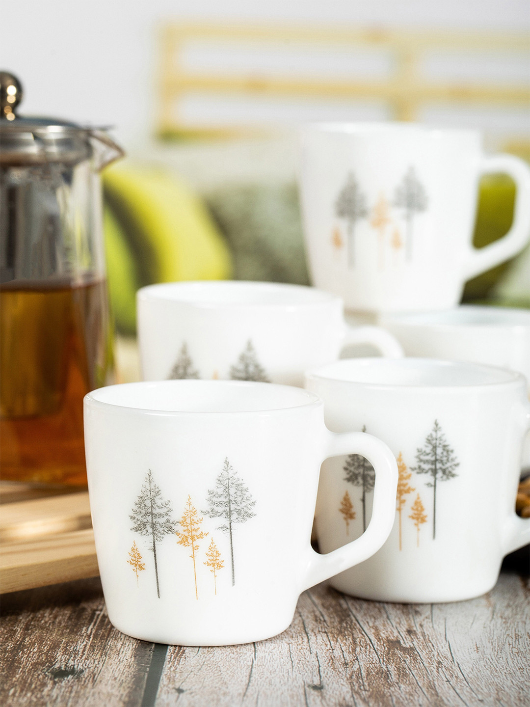 Buy Cello Imperial King Set Of 6 Golden Pine Opalware Mug Set 180ml ...