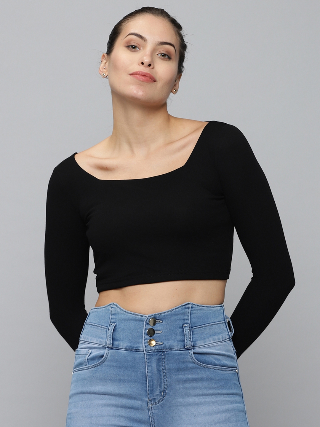 Buy Showoff Black Square Neck Crop Top Tops For Women 19885878 Myntra