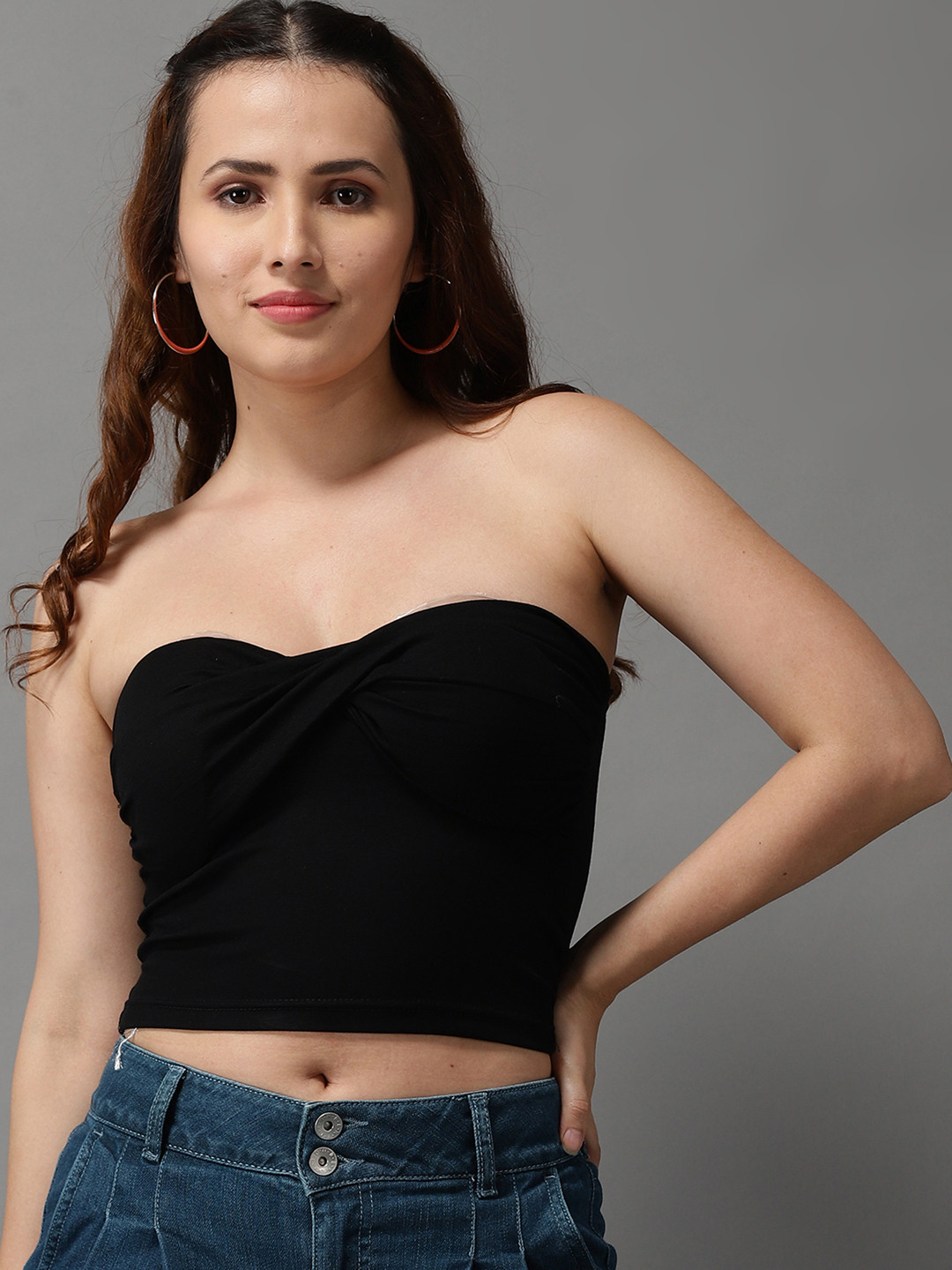 Buy SHOWOFF Black Twisted Tube Crop Top - Tops for Women 19885930 | Myntra