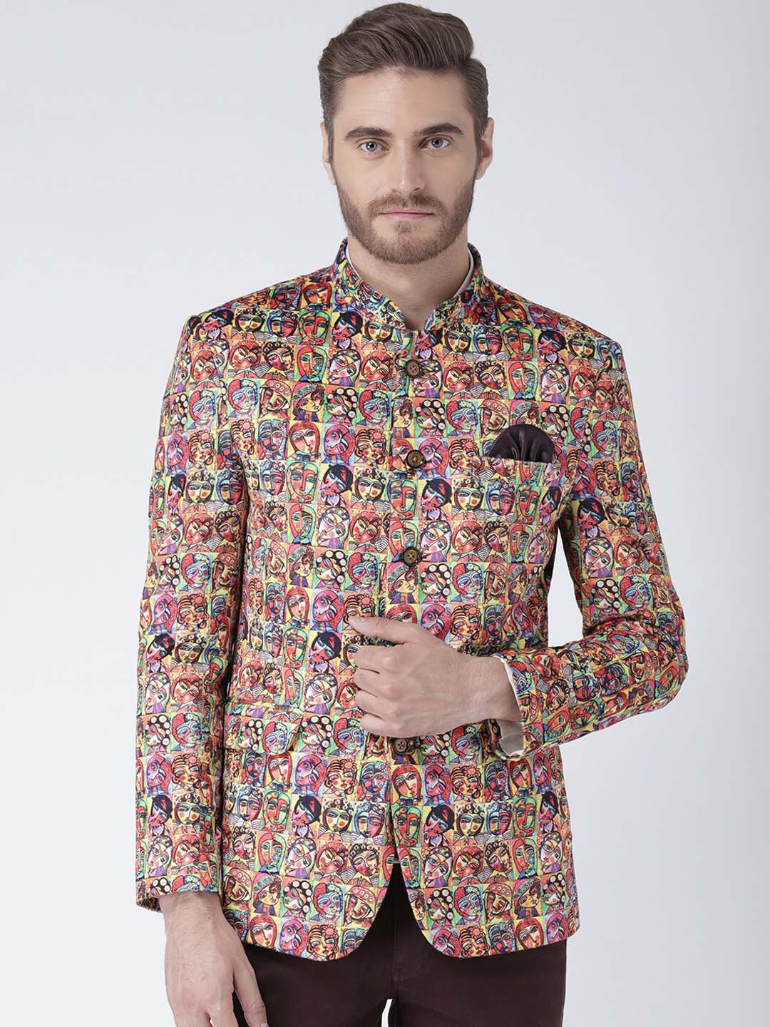 Buy Hangup Trend Men Brown Printed Single Breasted Party Blazer ...
