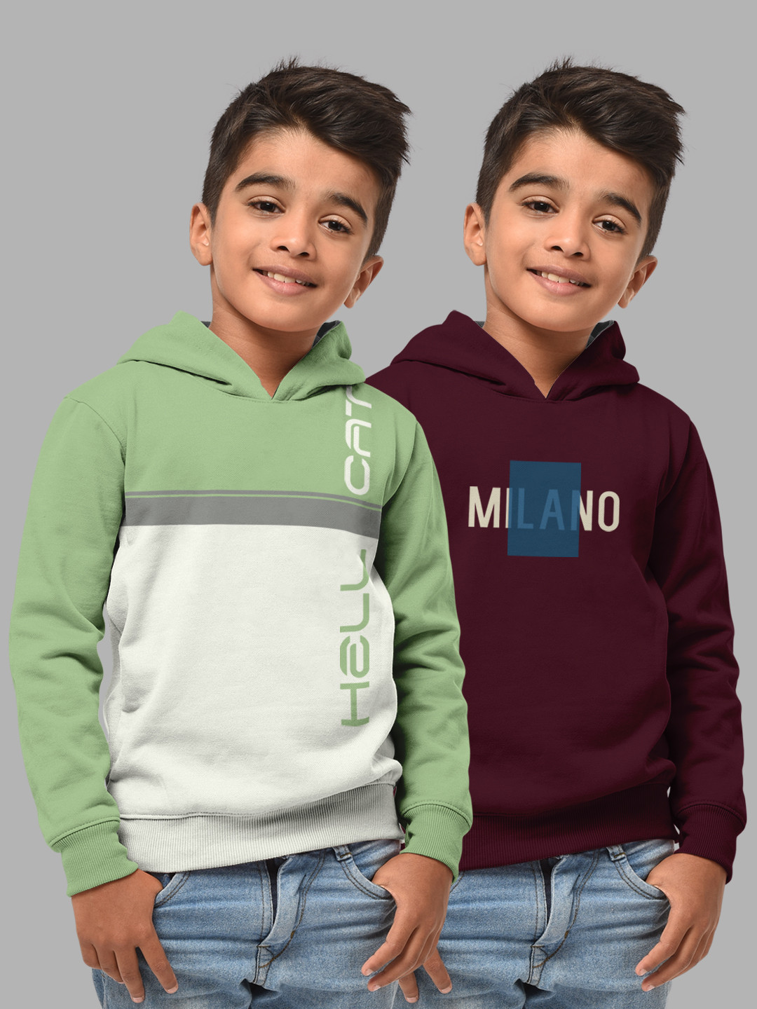 Buy HELLCAT Boys Green & Burgundy Pack Of 2 Colourblocked Hooded ...