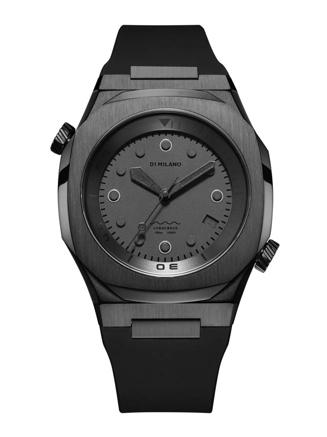 Buy D1 Milano Men Shadow Subacqueo Matte Black Dial Silicone Strap ...