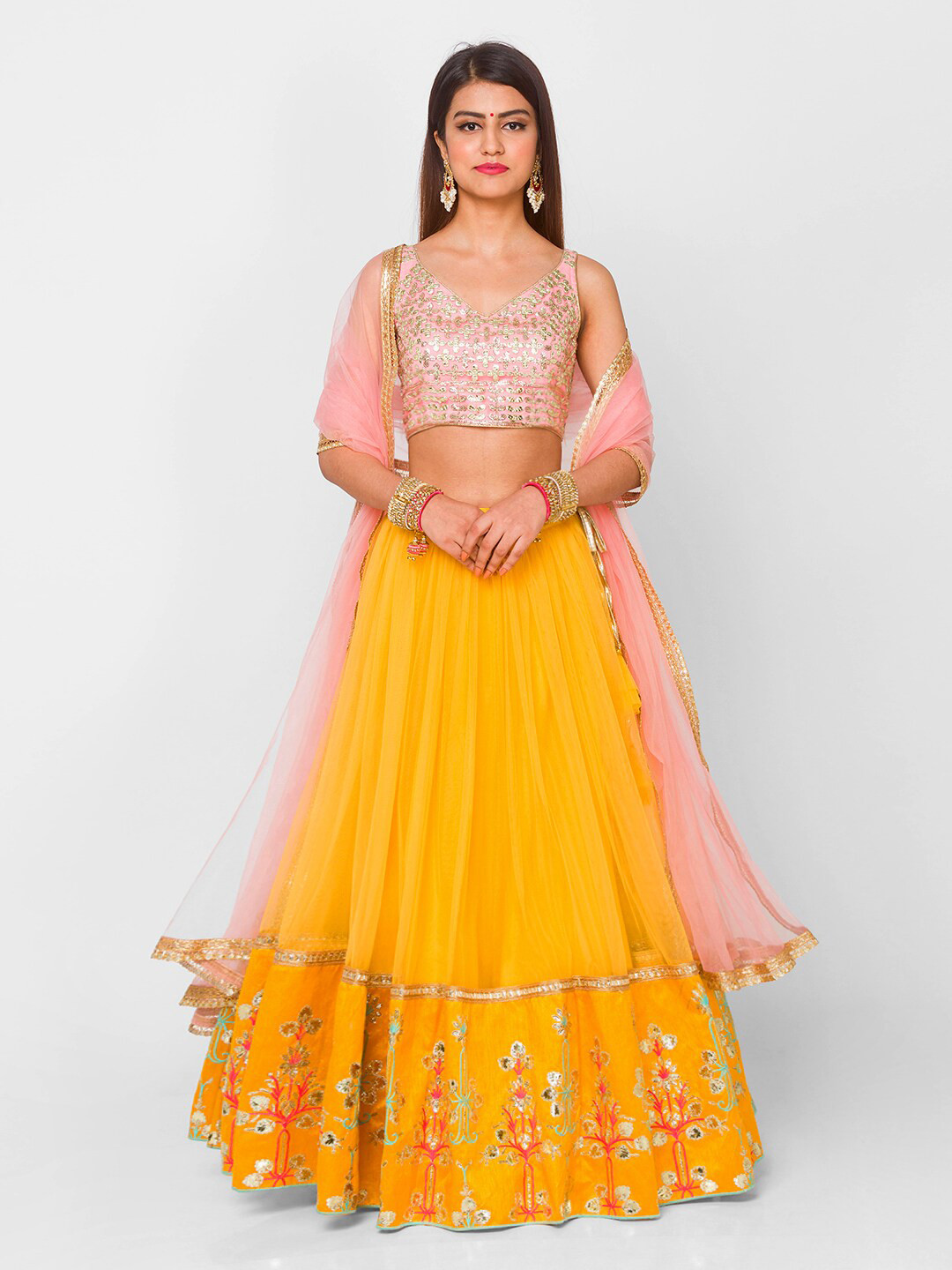 Buy 6Y COLLECTIVE Mustard Yellow Semi Stitched Lehenga & Unstitched ...