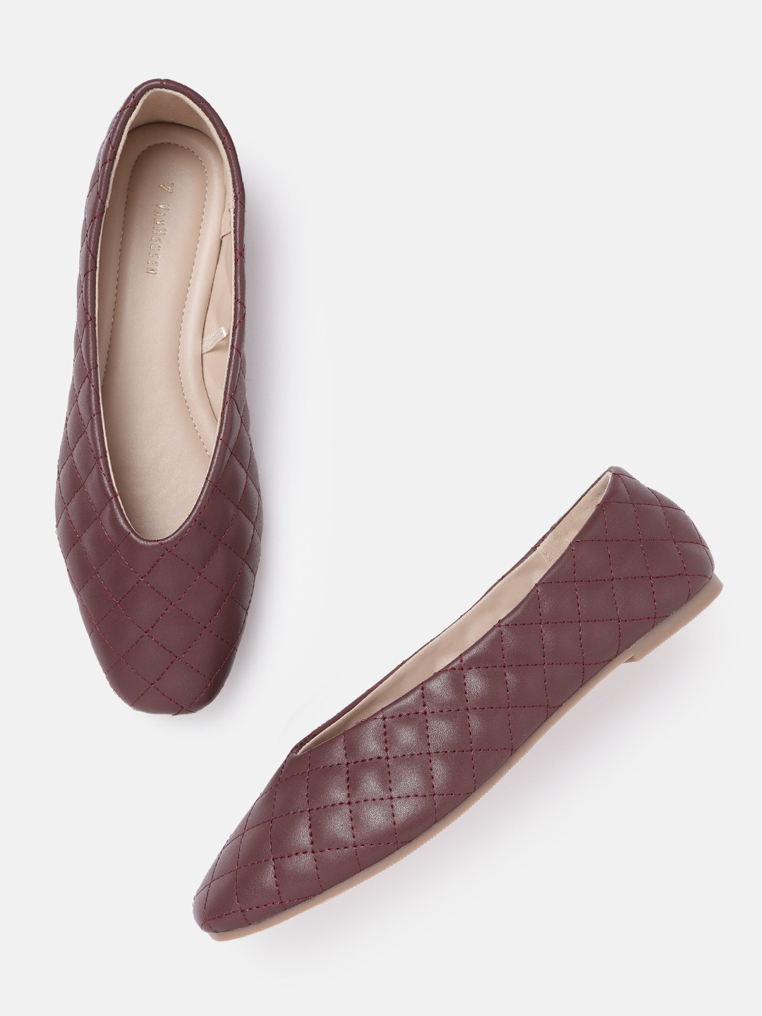 Buy Van Heusen Woman Brown Quilted Square Toe Ballerinas - Flats for ...