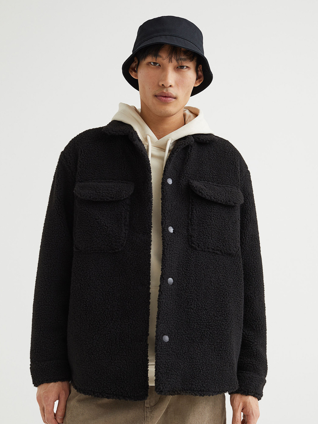 Buy H&M Men Black Relaxed Fit Teddy Overshirt - Shirts for Men 19892562 ...