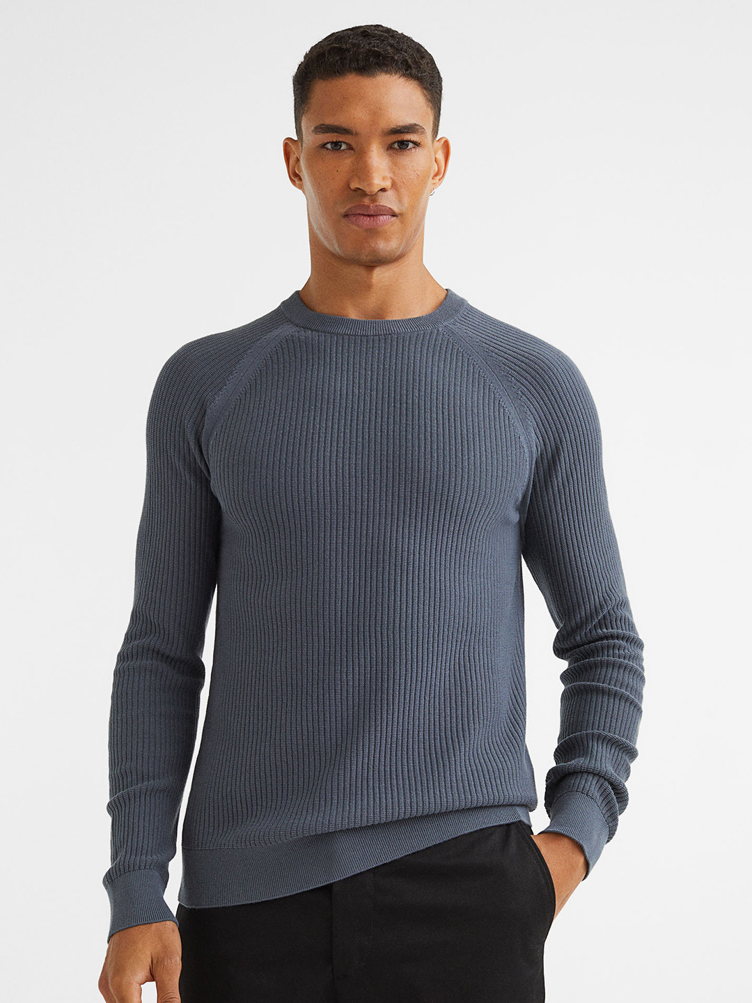Buy H&M Men Grey Solid Knitted Jumper Muscle Fit Sweaters - Sweaters ...