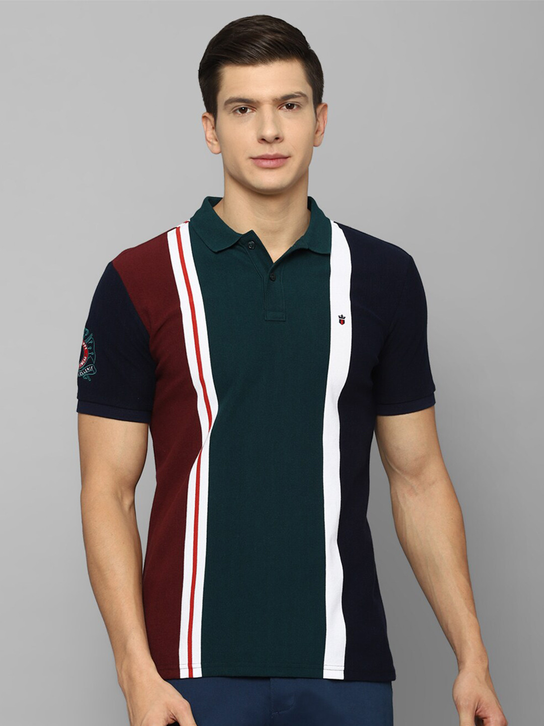 Buy Louis Philippe Sport Men Navy Blue & White Striped Polo Collar Pure ...