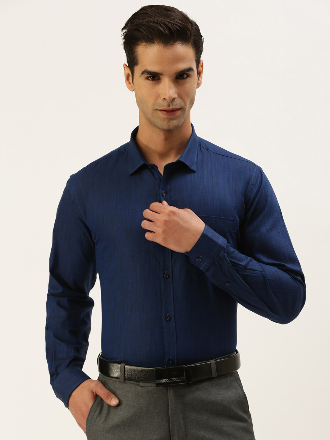 Buy Ramraj Men Blue Cotton Formal Shirt - Shirts for Men 19894918 | Myntra