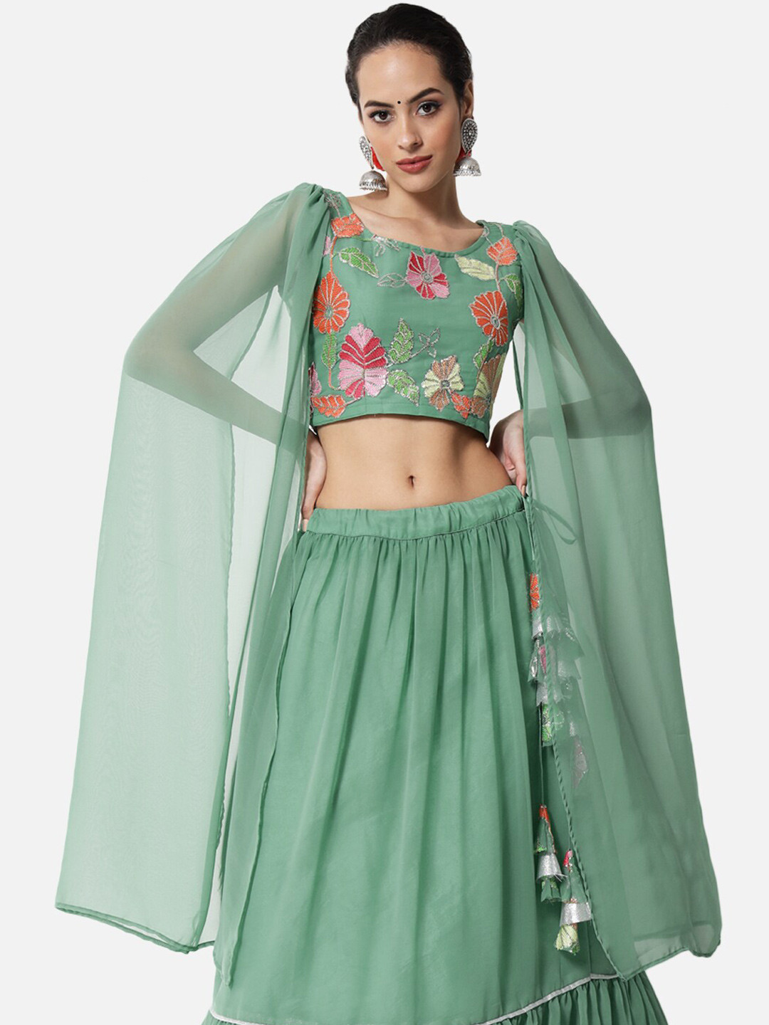 Buy Studio Rasa Sea Green Floral Embroidered Crop Top - Tops for Women ...