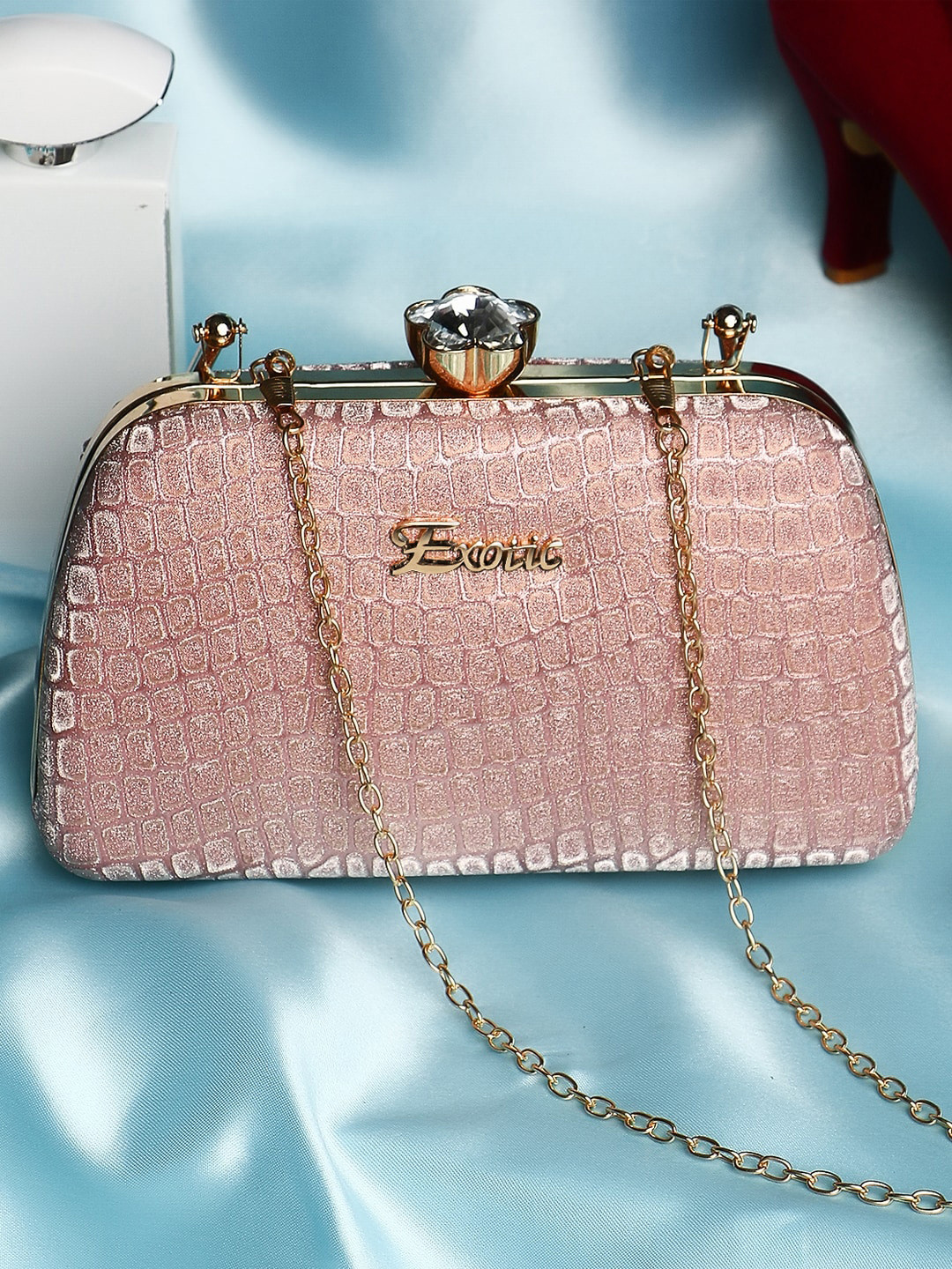 Buy Exotic Pink & Gold Toned Embellished Box Clutch - Clutches for ...