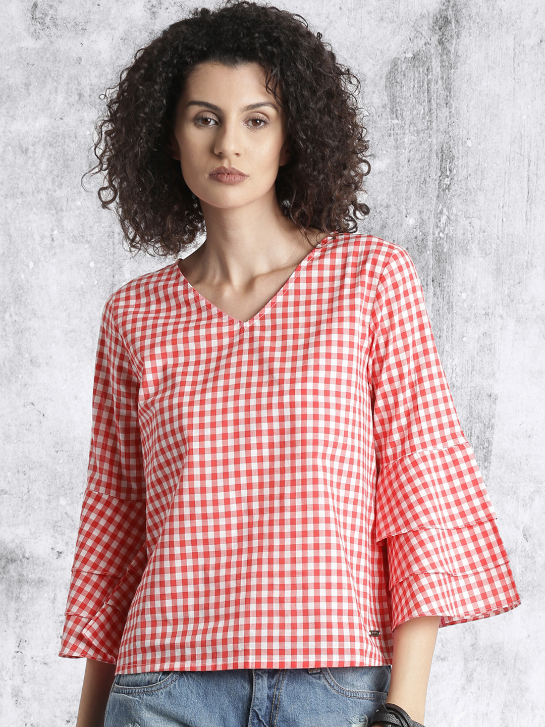 Buy Roadster Women Red & White Checked Top - Tops for Women 1989910 ...