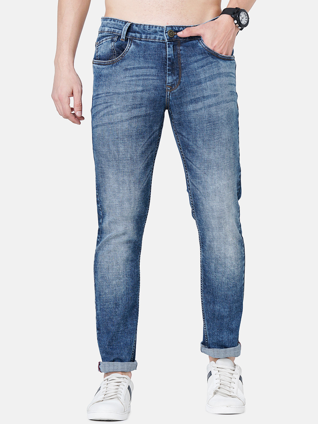 Buy Jean Cafe Men Blue Jean Slim Fit Heavy Fade Stretchable Jeans ...