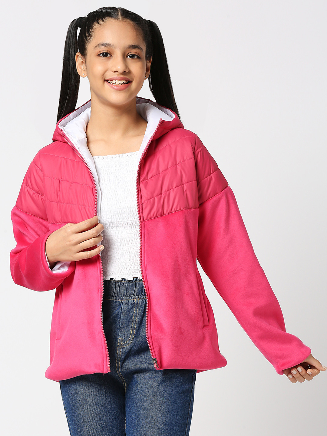 Buy JUSTICE Girls Pink Solid Hooded Padded Jacket - Jackets for Girls ...