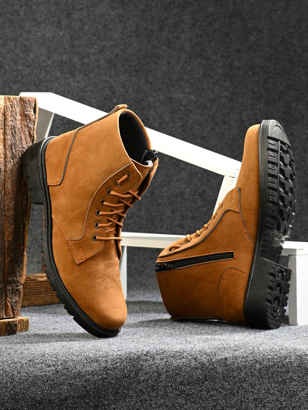 Buy Big Fox Men Tan Coloured Solid Regular Boots - Boots for Men ...