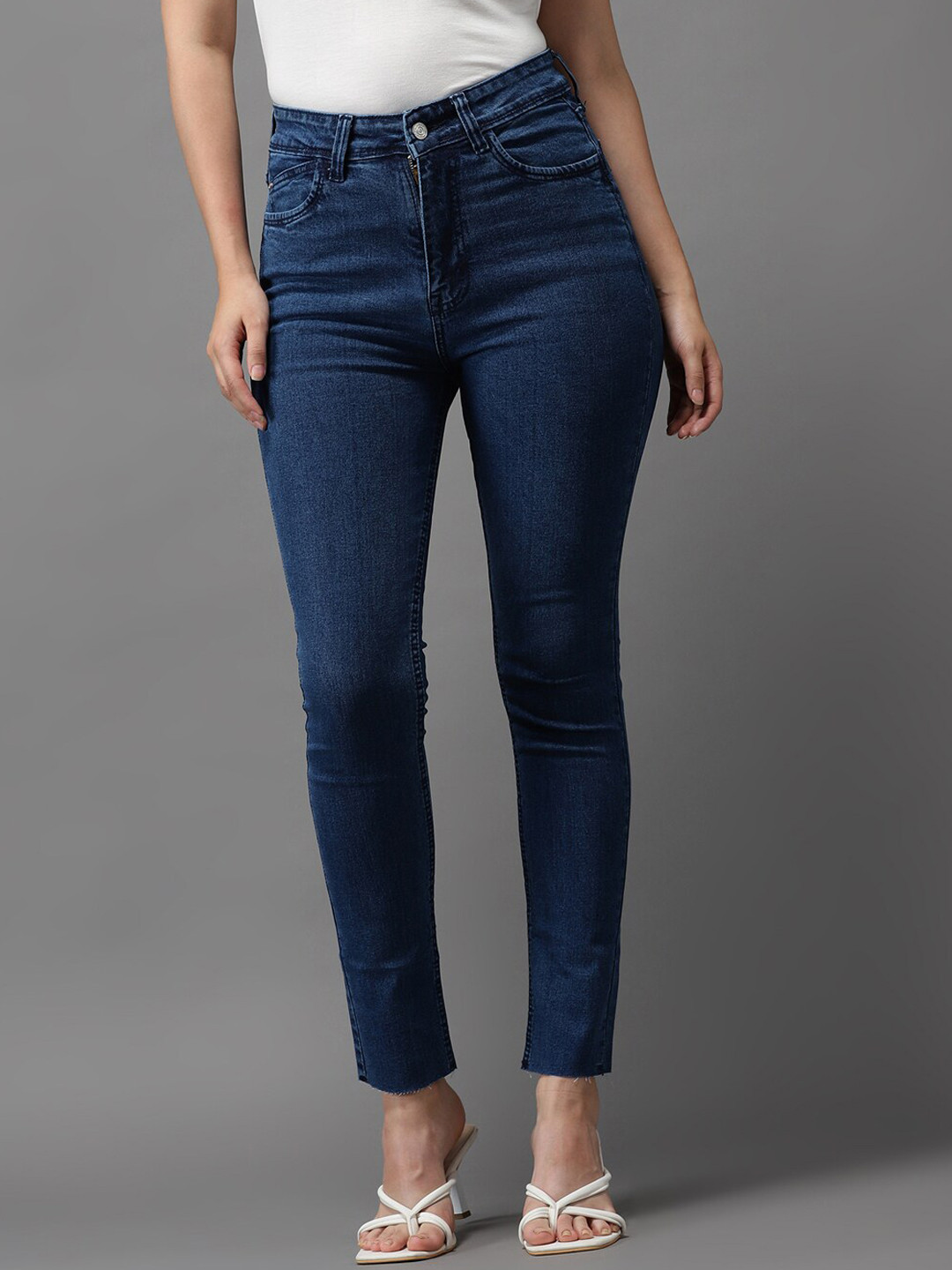 Buy SHOWOFF Women Blue Jean Skinny Fit High Rise Stretchable Jeans ...