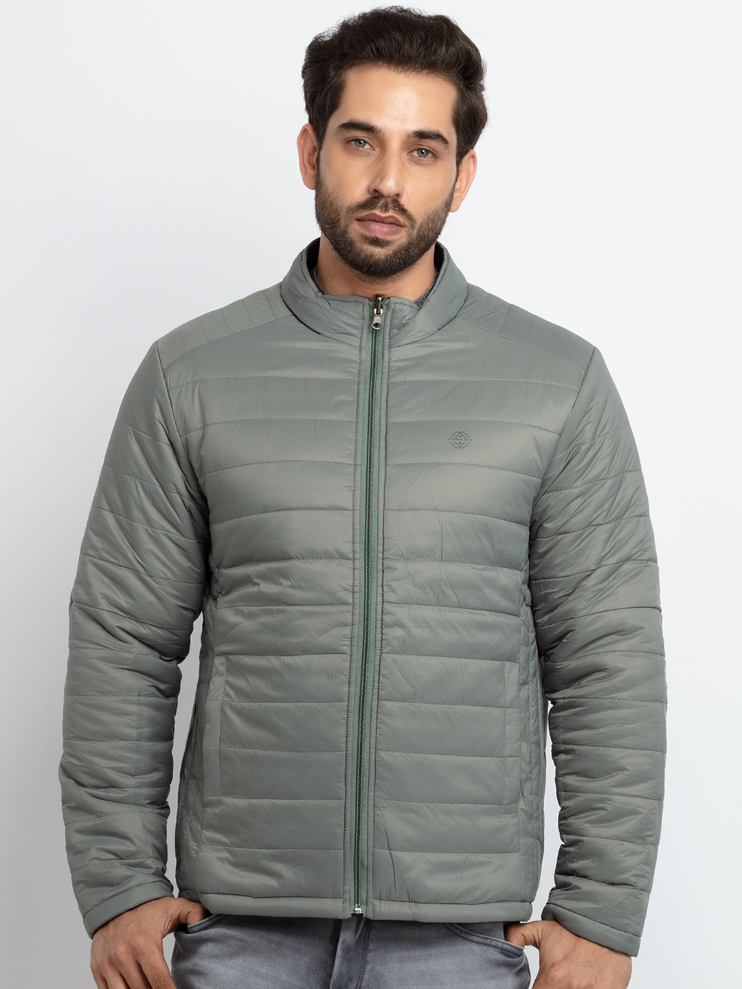 Buy Status Quo Men Olive Green Long Sleeves Mock Neck Puffer Jacket ...