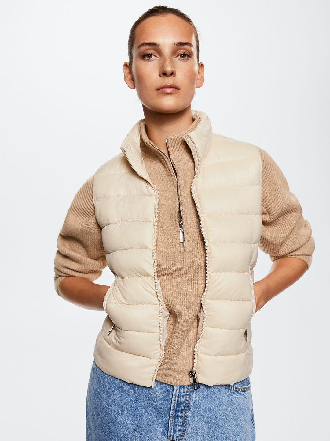 Buy MANGO Women Beige Padded Jacket - Jackets for Women 19914328 | Myntra