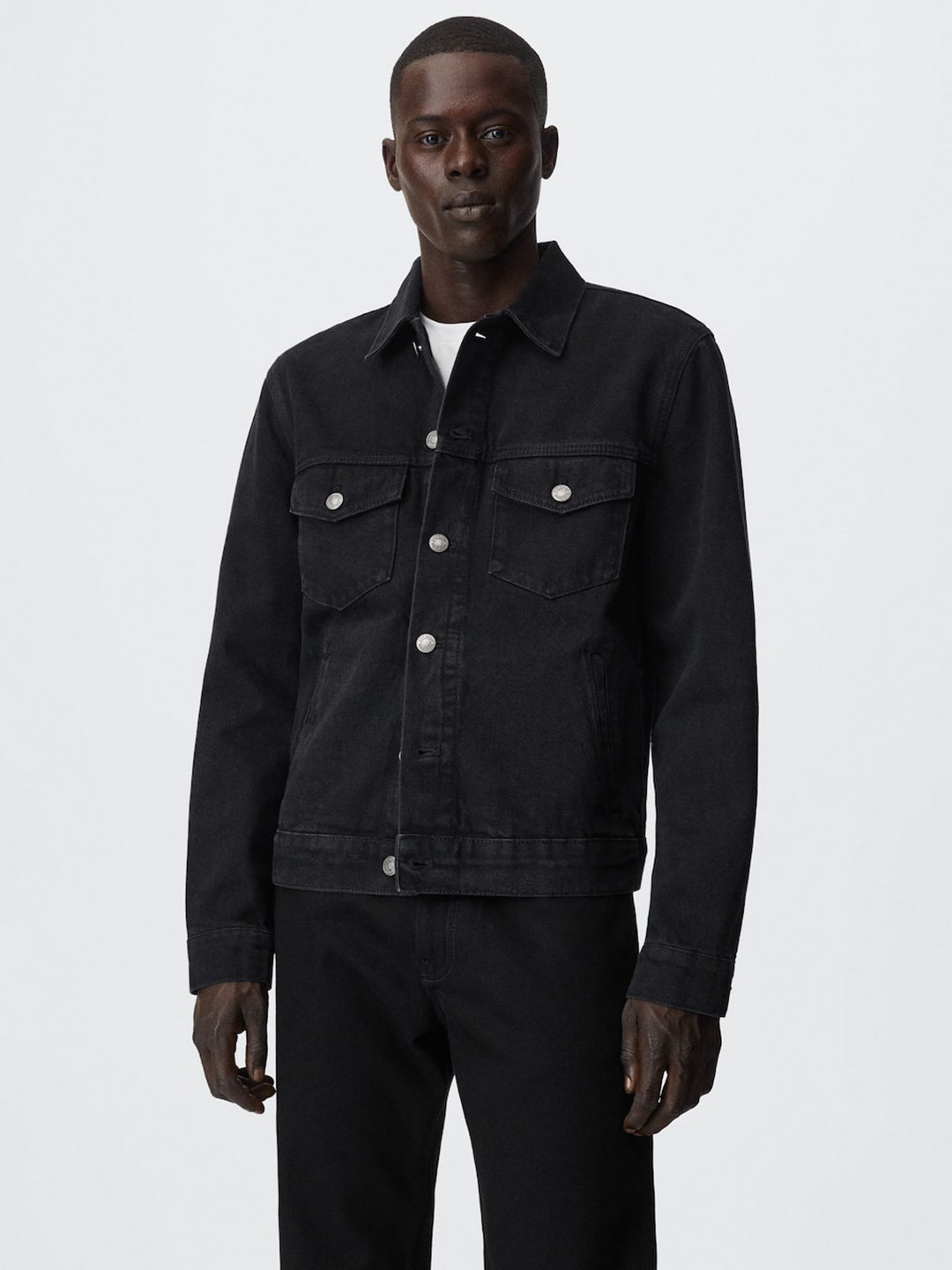 Buy MANGO MAN Black Pure Cotton Sustainable Solid Denim Jacket ...
