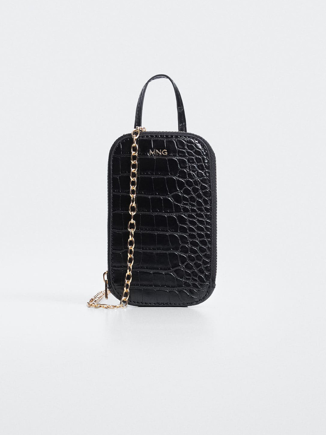 Buy MANGO Women Black Croc Textured Mobile Pouch - Mobile Accessories ...
