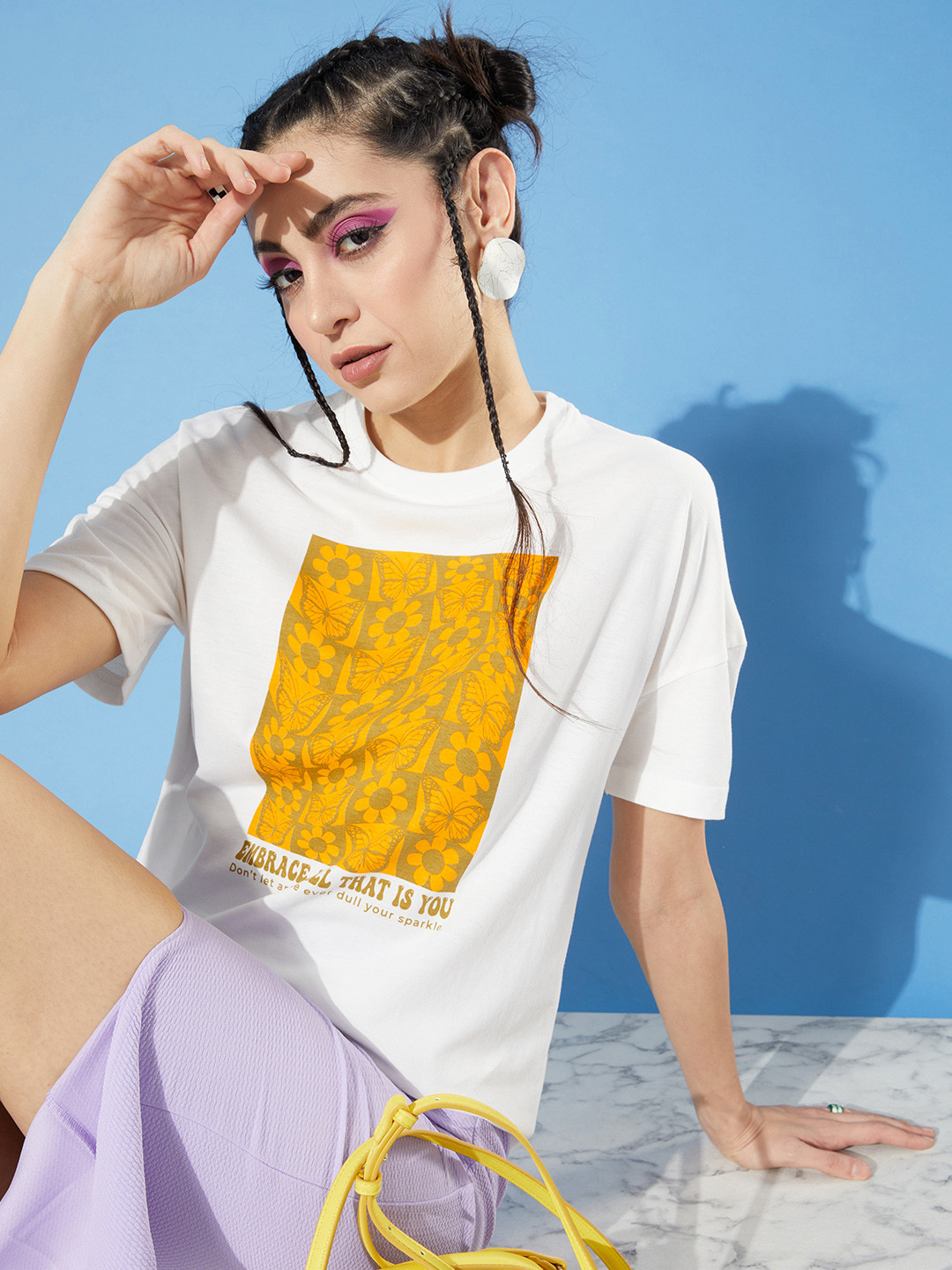 Buy Moda Rapido Women Floral Printed Drop Shoulder Sleeves T Shirt ...