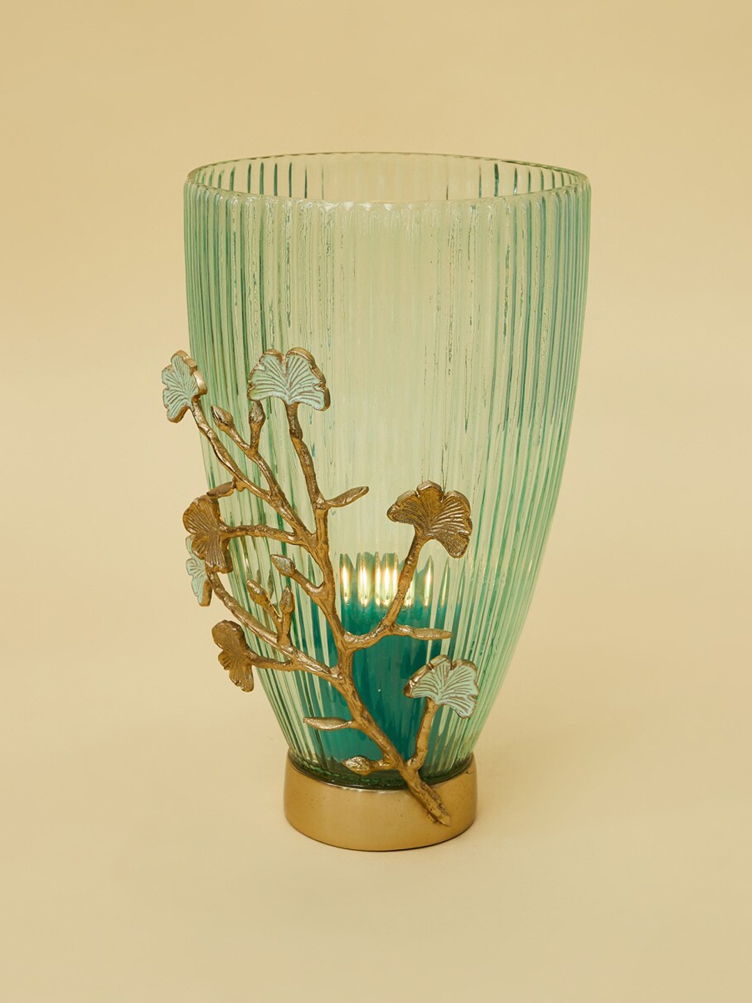Buy Home Centre Blue Textured Fluted Glass Vase With Flower Accents Vases For Unisex 19917076