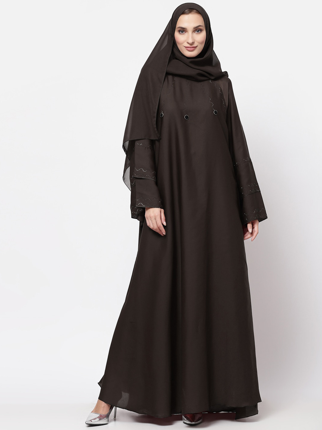Buy KLOTTHE Women Brown Embellished Burqas With Scarves - Burqas for ...