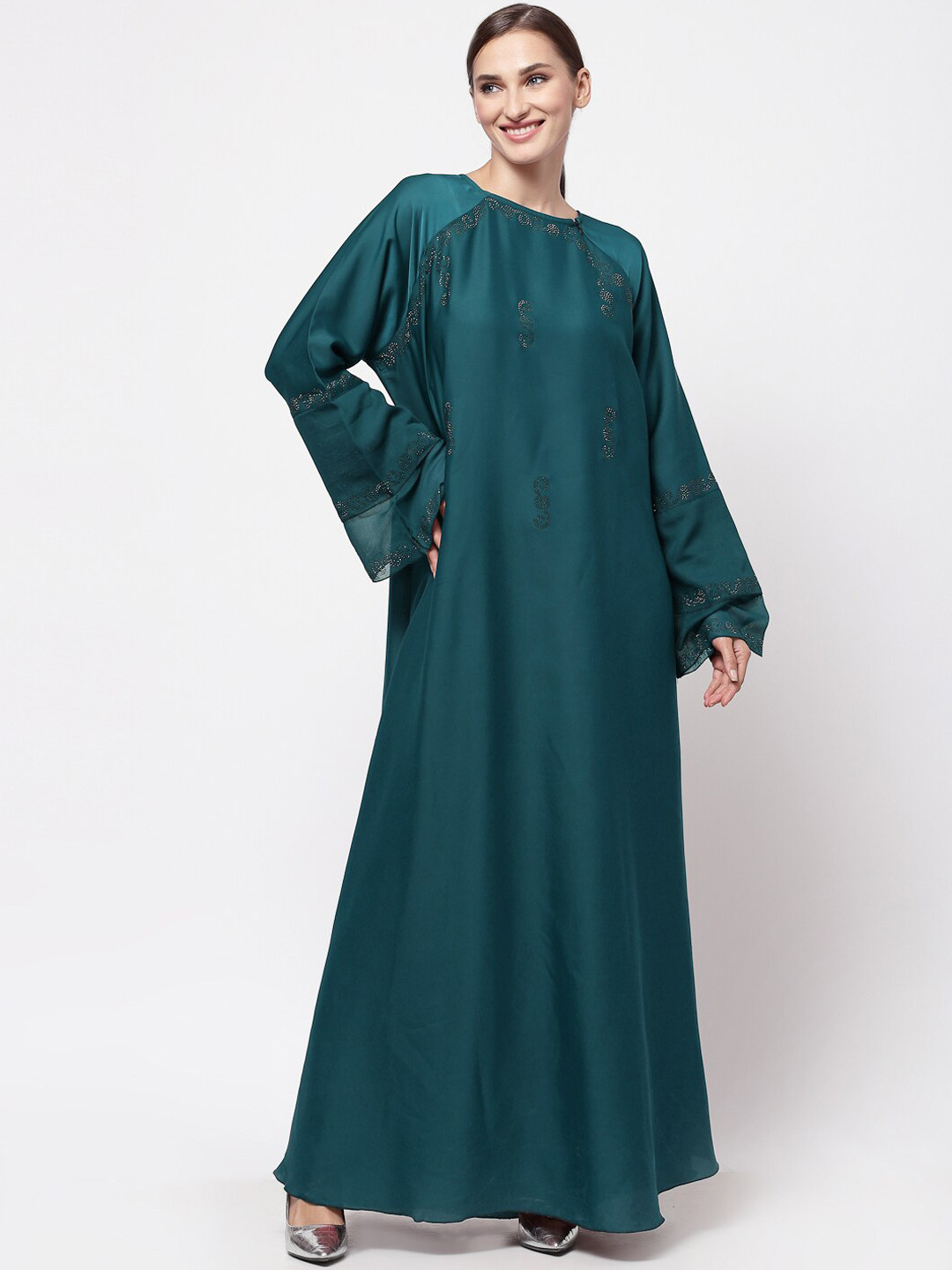 Buy KLOTTHE Women Turquoise Blue Embellished Burqa With Scarves ...