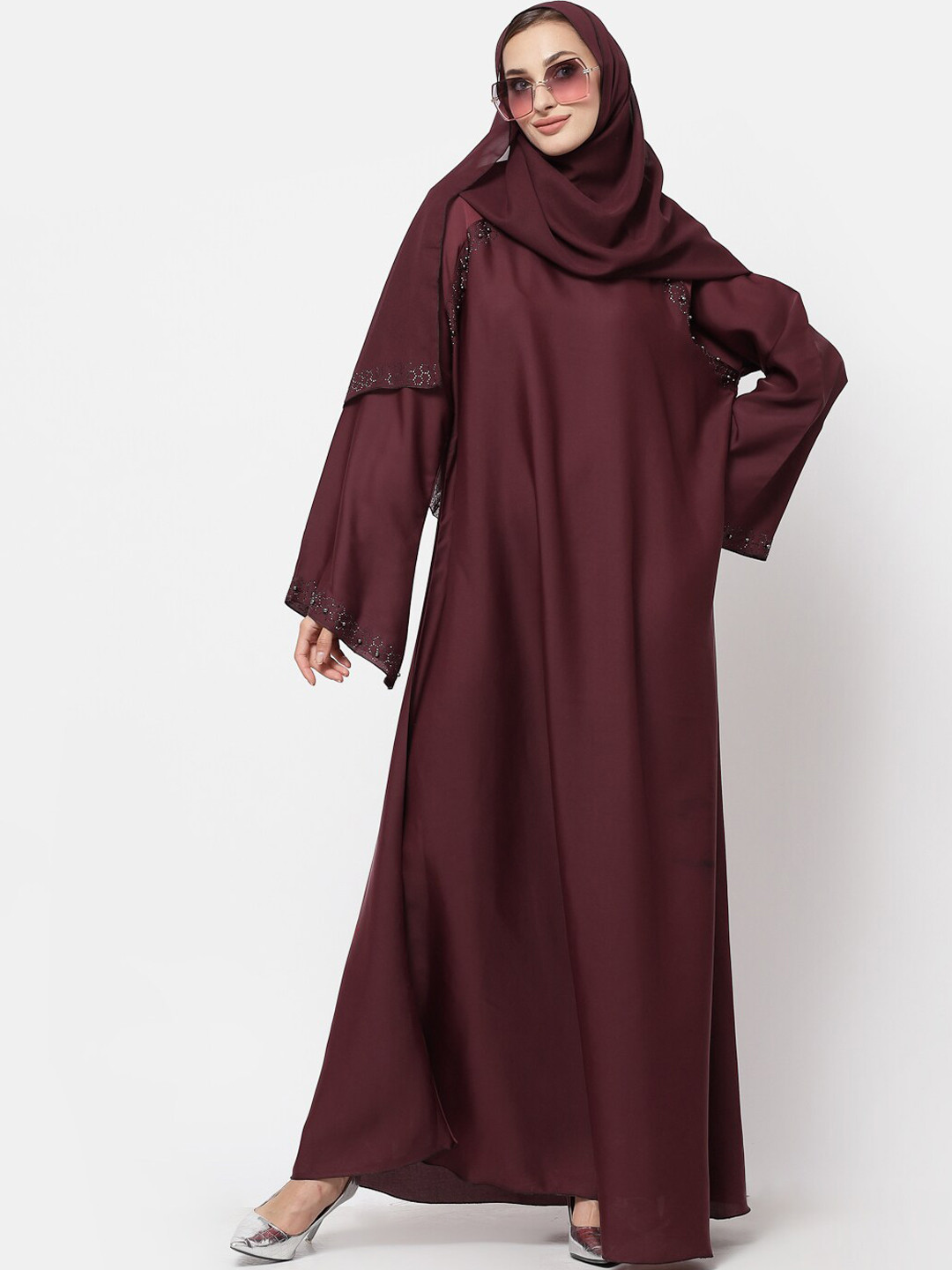 Buy KLOTTHE Maroon Embellished Burqas With Scarves - Burqas for Women ...