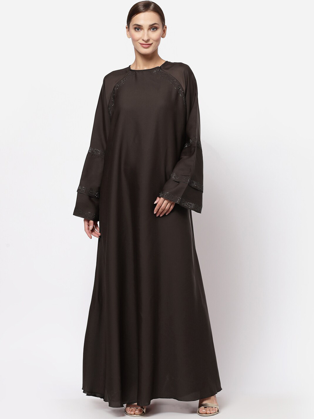 Buy KLOTTHE Women Brown Embellished Abaya Burqa With Hijab - Burqas for ...